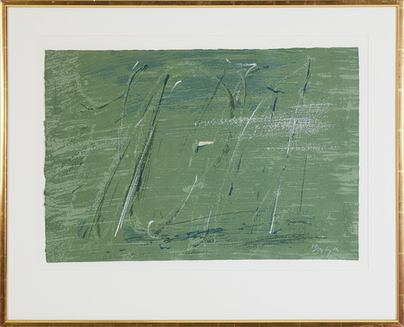 HARALD LYTH (F. 1937). Komposition, färglitografi, delvis bemålat ...