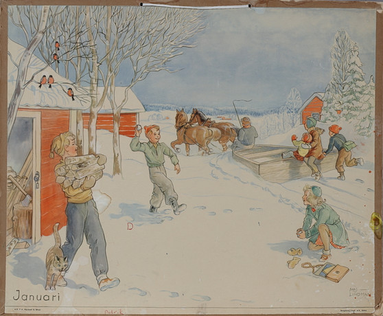 MAJ LINDMAN. Månadstavlor, 11 st, 1940-tal. Konst - Övrigt - Auctionet
