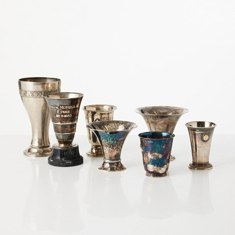 PRIZE TROPHIES, 7 pcs, silver, mid-20th century, partly with ...