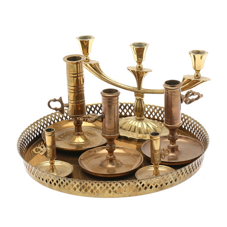 BRASS/ORE OBJECTS, 7 pcs., mostly candlesticks, second half of the 20th ...