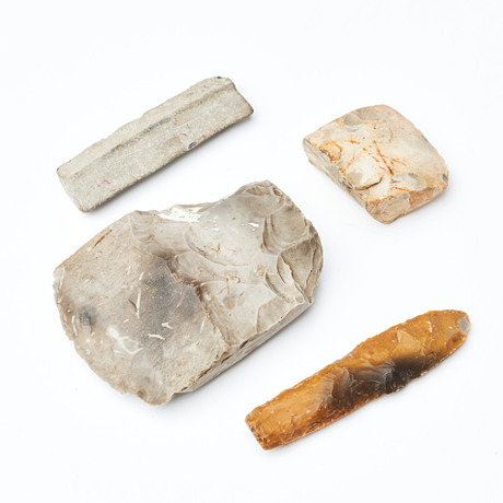 OBJECTS, 4 pcs., Swedish Stone Age, parts of axes, and spearhead and ...