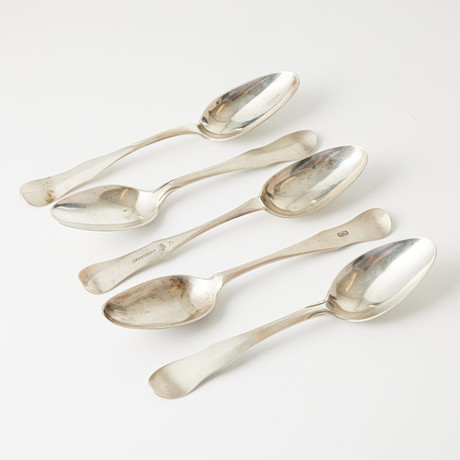 MAT / BORDSSKEDAR, 5 st., silver, fiolmodell, Carl Ahlstrand, 1 par ...