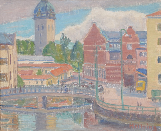 GUSTAF HELLSING. City view, oil on canvas, signed, 1940s. Art ...