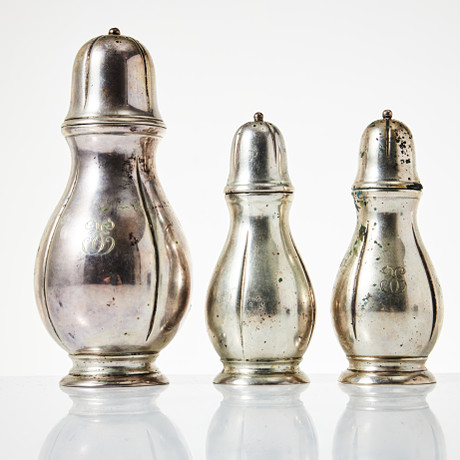 SUGAR RUSH, PEPPER POT and SALT POT, silver, smooth surface with ...