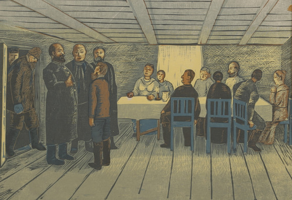 SVEN LJUNGBERG. Woodcut, house interrogation, signed, numbered 24/200 ...