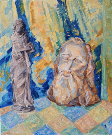 INGRID SIMONSSON. Still life with sculptures, oil on Board, signed with ...