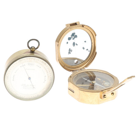 ELLIOTT BROS. A COMPENSATED ANEROID BAROMETER, AND A SINE COMPASS ...