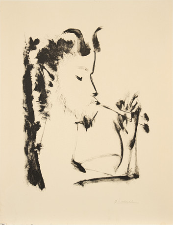 PABLO PICASSO. After. Faun with a double flute, c. 1955, signed in the ...