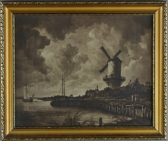 JACOB VAN RUISDAEL (1628-1682). Print after oil painting, "Windmill at ...