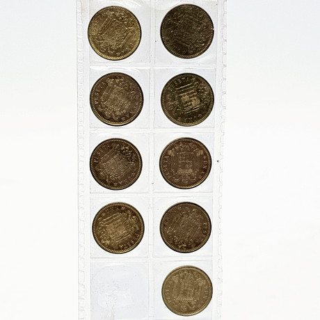 9 COINS OF A PESETA WITHOUT CIRCULATION. YEAR 1966 STARS 67-75. Coins ...