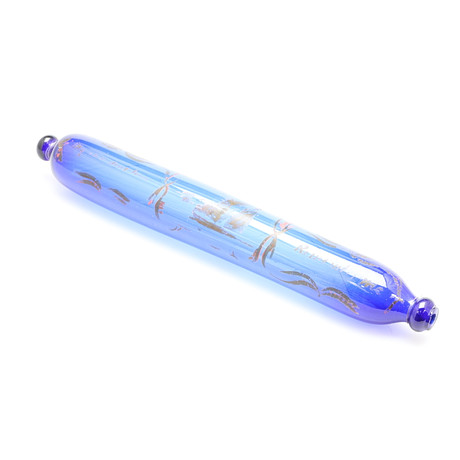 A 19TH CENTURY NAILSEA TYPE BLUE GLASS 'FRIGGER' ROLLING PIN. Glass ...