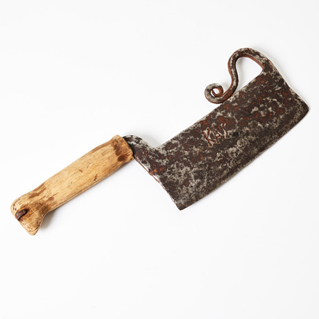 BUTCHER, 18th century, forged, wooden handle, marked KAS. Swedish Folk ...