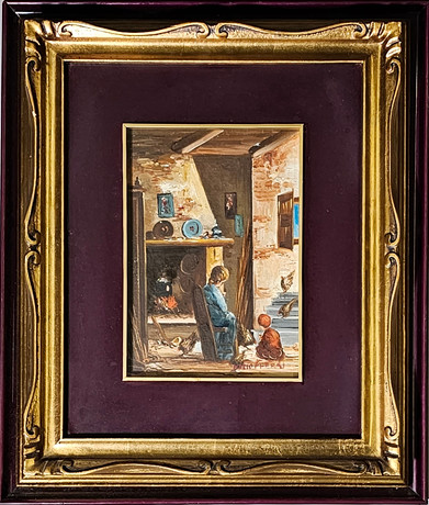 MARIO FATTORI (1930). OLJA OMBORD. INTERIÖR MED FIGUR. Konst - Måleri ...