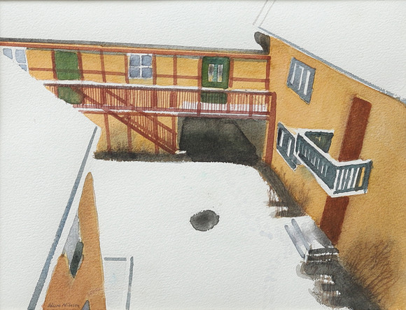 STURE NILSSON (1924–1990). Vintrig innegård, Ystad, akvarell, signead. Konst - Måleri - Auctionet