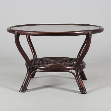 TABLE, oval, stained rattan, with glass top 1980s/90s. Furniture ...