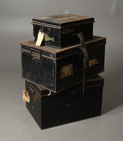 THREE PAINTED TIN TRAVEL TRUNKS FORMERLY THE PROPERTY OF LIEUTENANT ...