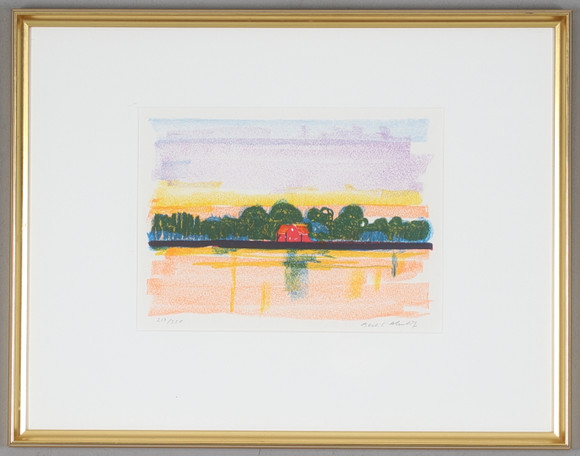 BERTIL ALMLÖF. Landscape with houses, lithography, signed and numbered ...