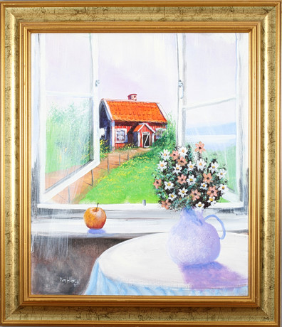MATS HÅDELL. View through window, oil on canvas, signed. Art ...