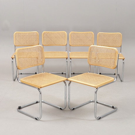 STOLAR, 6 st, Bauhaus-modell, rotting och stålrör, Italien. 1980-tal ...