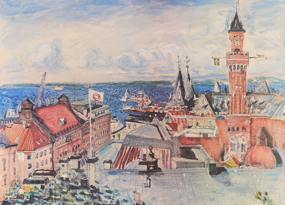LARS HERDER. Helsingborg motif, color lithograph, signed. Art ...