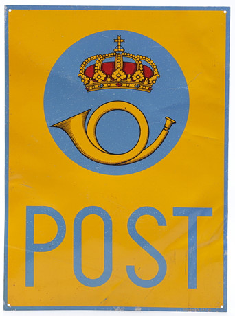 SKYLT, litograferad plåt, "Post", 1900-talets första hälft. Övrigt ...