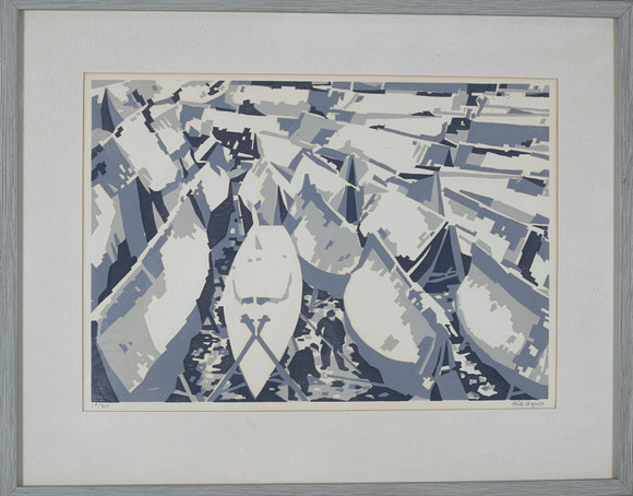 NILS ASP. Komposition med båtar, grafiskt blad, signerad och numrerad ...