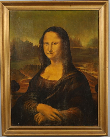 A REPRODUCTION OIL ON CANVAS OF THE MONA LISA. Art - Paintings - Auctionet