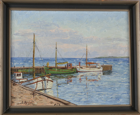 ERIC BREHM. Hamnmotiv med båtar, olja på duk, signerad. Konst - Måleri ...