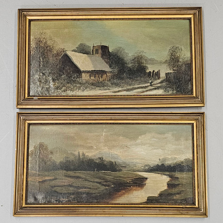 J. DAVIS. 1885. OLJA DUK. PAR LANDSKAP. Konst - Måleri - Auctionet