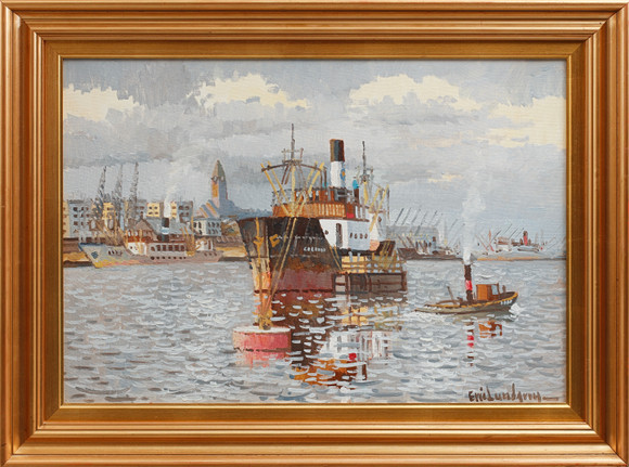 ERIC LUNDGREN. Port of Gothenburg, oil on canvas, signed. Art ...