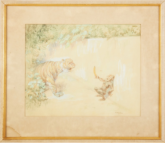 ROBERT HÖGFELDT. Tiger och apa, akvarell, signerad R. Högfeldt. Konst ...