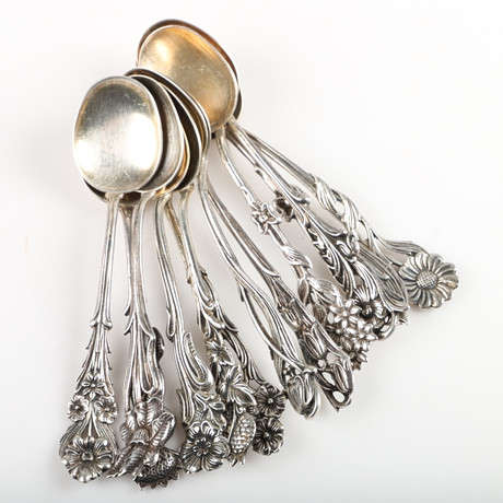 COFFEE SPOONS, 12 pieces, "Svenska Floran", silver, GEWE, 1970s. Silver ...