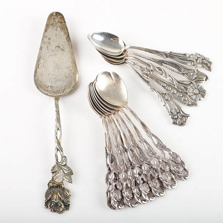 KAFFESKEDAR M.M, 14 stycken, bl. a "Svenska Floran", silver, GEWE ...