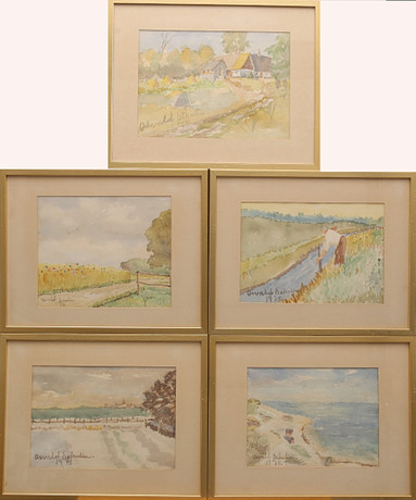 OSVALD SCHALIN. Akvareller, signeret O Schalin, 5 stykker, 1970'erne ...