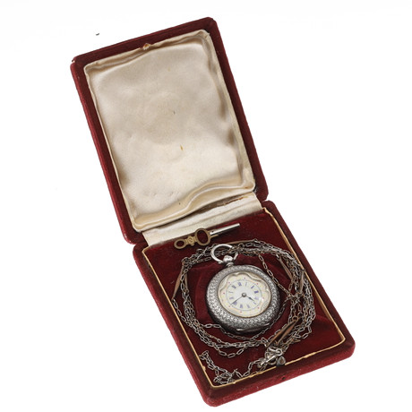 A SILVER CASED FOB WATCH ON GUARD CHAIN. Clocks & Watches - Pocket ...