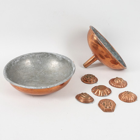 COPPER OBJECTS, 8 pcs, i.a. forms. Silver & Metals - Pewter, Brass ...