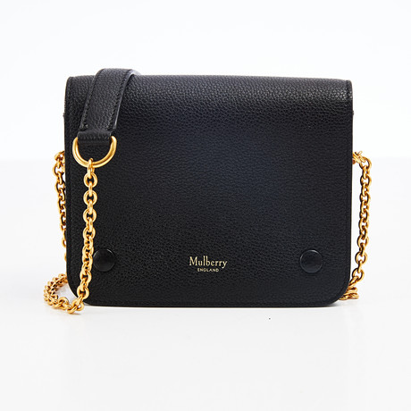 MULBERRY, shoulder bag, Clifton, black leather, brass chain shoulder ...