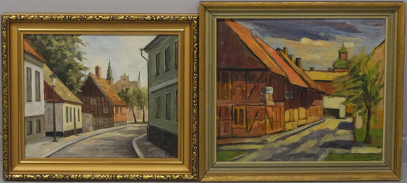 KARL-ERIK LUNDBERG. "LEDDE", TVÅ OLJOR, GATUMOTIV. Konst - Måleri ...