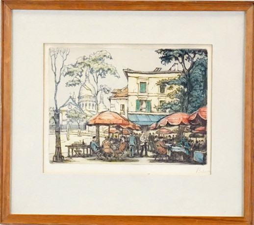 MARCEL JULIEN BARON, color etching, Paris motif, signed Baron. Art ...