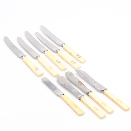 KNIVES, 9 pcs, bone handle, weapon engraving. Miscellaneous ...