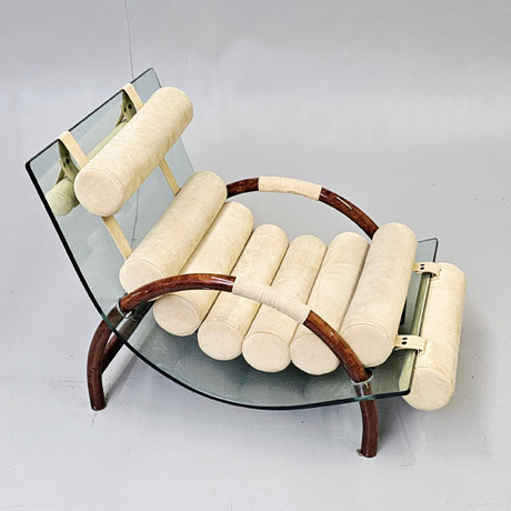 80'S DESIGN ARMCHAIR IN GLASS AND SIMILAR LEATHER CUSHION. Furniture ...