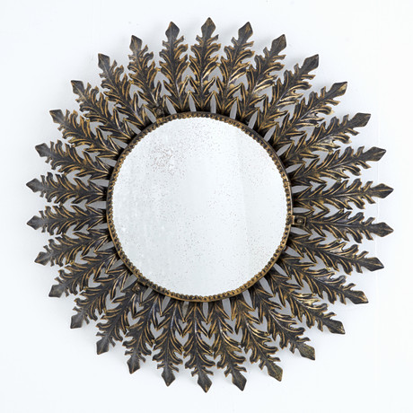 MIRROR, 2000s, frame with stylized leaf decoration in yellow metal ...