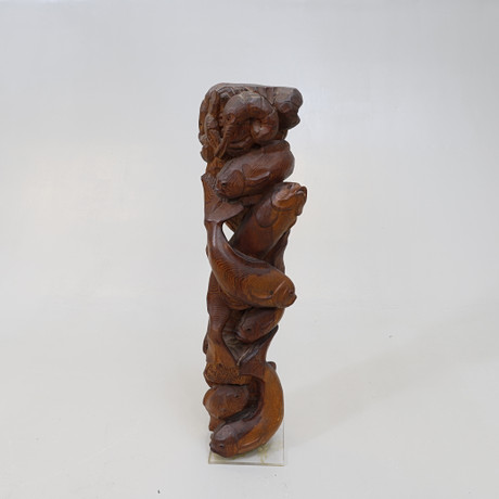 PREBEN PEDERSEN. Sculpture, carved pine, sea animals, signed and dated ...