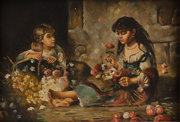 AFTER ALEXEI ALEXEIEVICH HARLAMOFF (1840-1925). TWO YOUNG FLOWER GIRLS ...