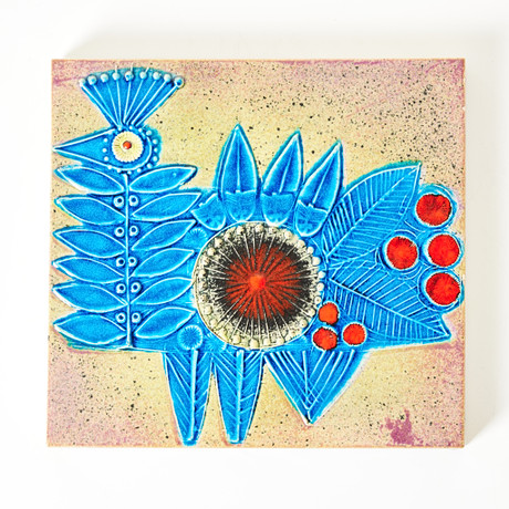 LISA LARSON. "Rooster", wall relief, Gustavsberg, stoneware, imprinted ...