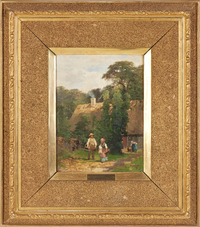 SEVERIN NILSSON. Farm view with people doing everyday chores, oil ...