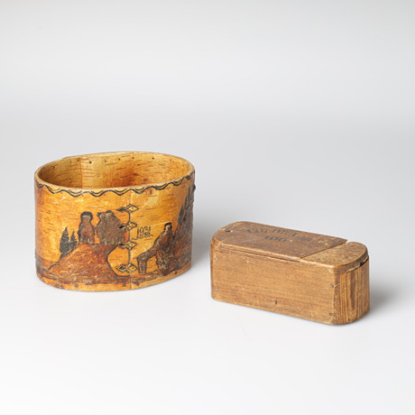 SWEEPER BASKET & BOX, i.a. Hjorth Anders Olsson, 1900s. Folk art ...