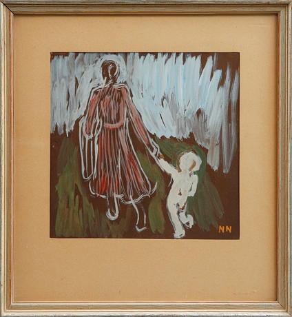 NILS NILSSON. Woman and child. Gouache, signed. Art - Paintings - Auctionet