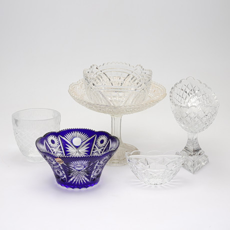 GROUND GLASS OBJECTS, 6 parts, i.a. boat bowl. Glass - Utility glass ...