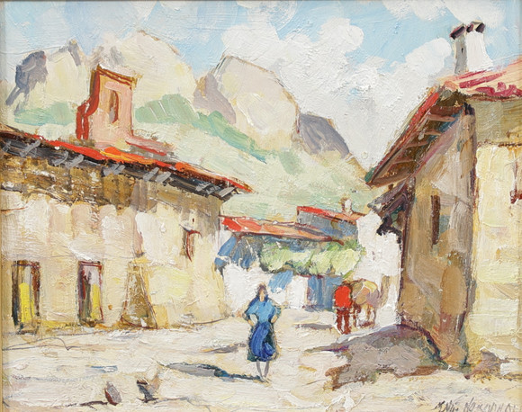 KNUT NORMAN. Southern village, oil on Board, signed. Art - Paintings ...